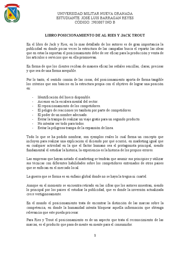 Libro Posicionamiento de Al Ries y Jack Trout | PDF | Marca | Marketing