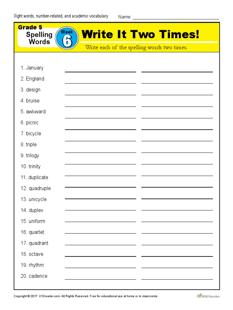 Write It Two Times!: Spelling Words | PDF