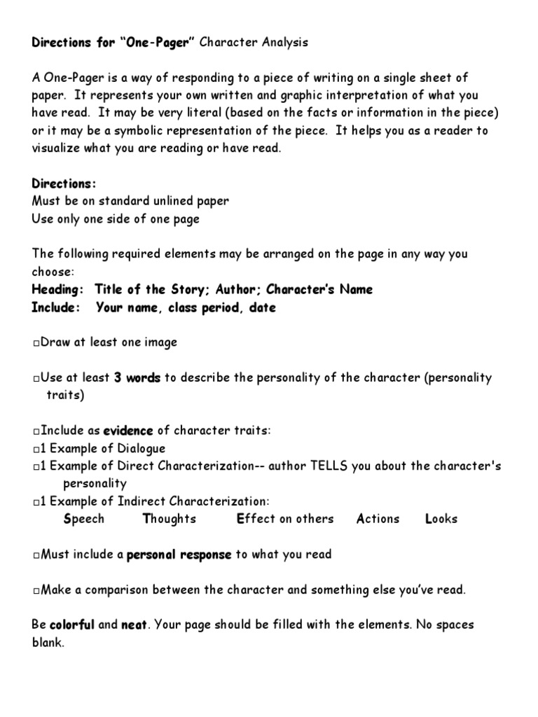 Characterization One Pager Instructions | PDF