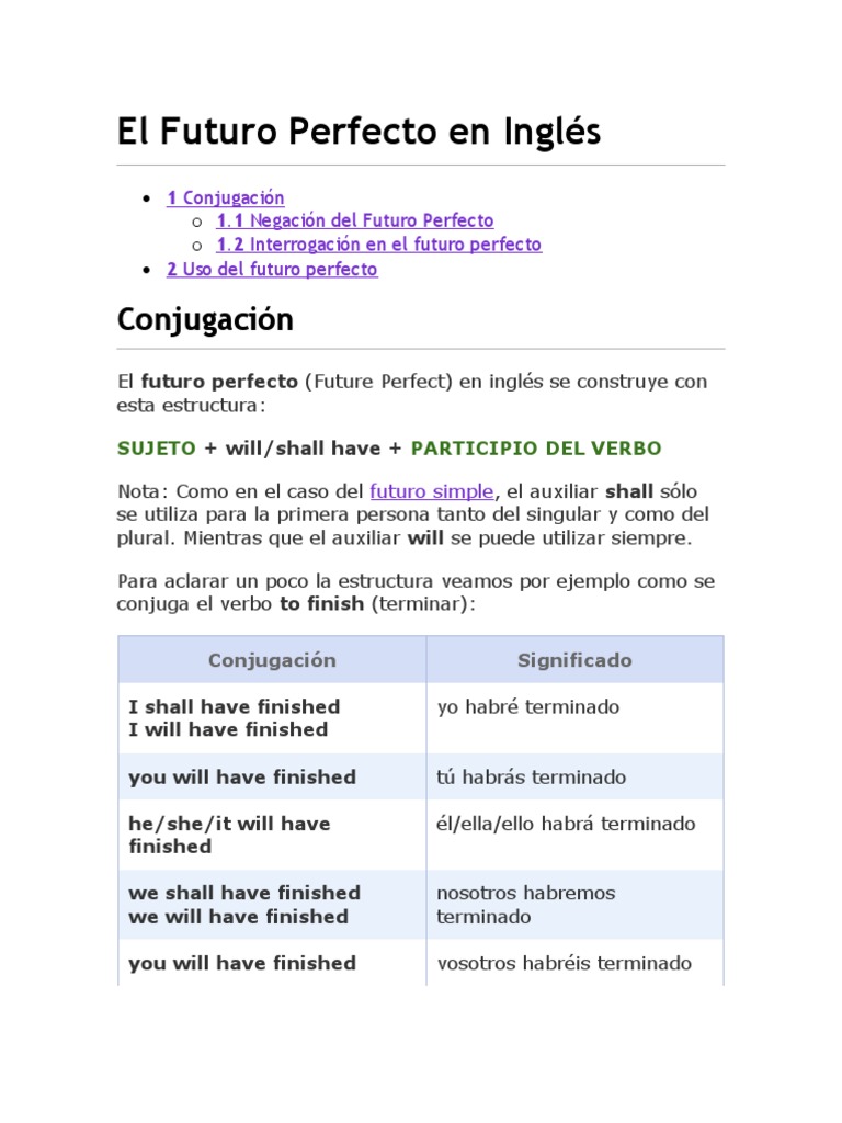 El Futuro Perfecto en Inglés | PDF | Verbo | Asunto (gramática)