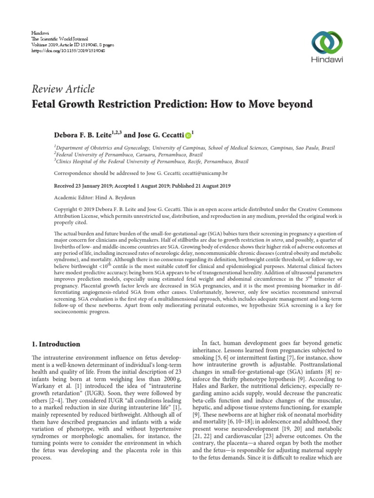 Review Article Fetal Growth Restriction Prediction How To Move Beyond