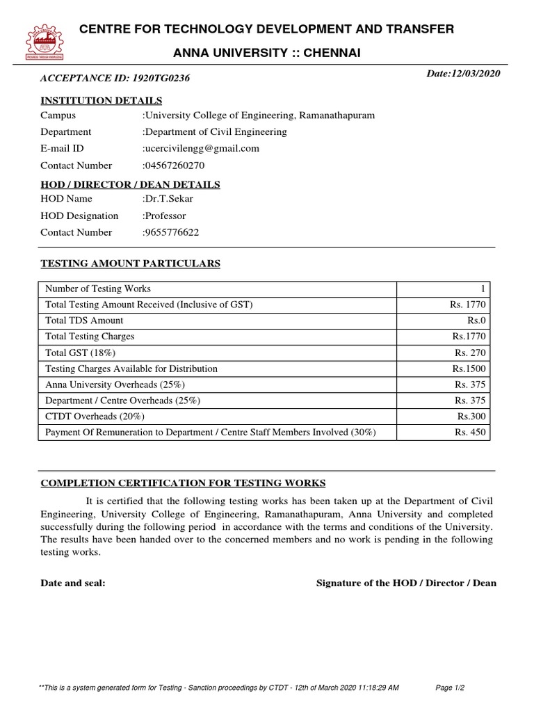 Centre For Technology Development and Transfer Anna University:: Chennai | PDF