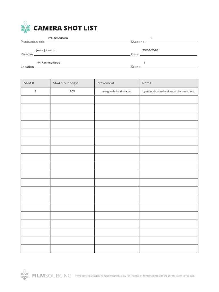 Camera Shot List 1 | PDF