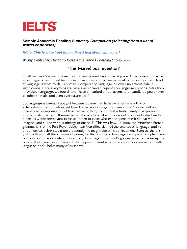 Academic Reading Sample Task Summary Completion Selecting From A List ... Academic Reading Sample Task Summary Completion Selecting From A List ...