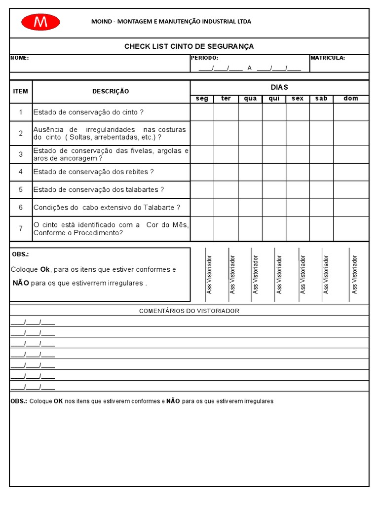 Check List Cinto de Seg | PDF