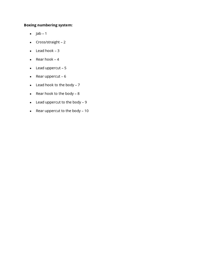 Boxing Punch Number Guide | PDF