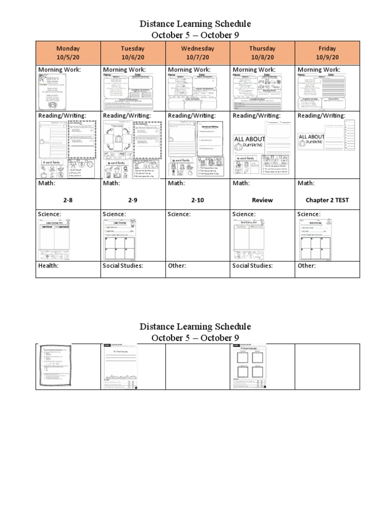 Distance Learning Schedule: Oct 5-9 | PDF