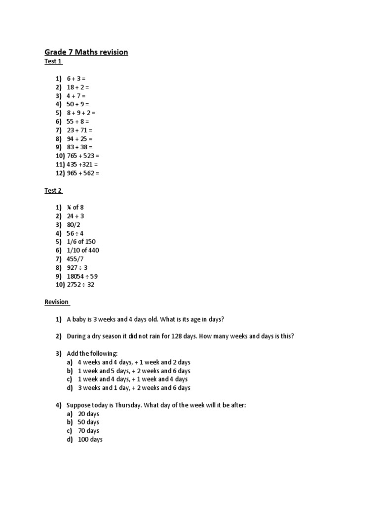 Grade 7 Maths Revision | PDF | Teaching Mathematics