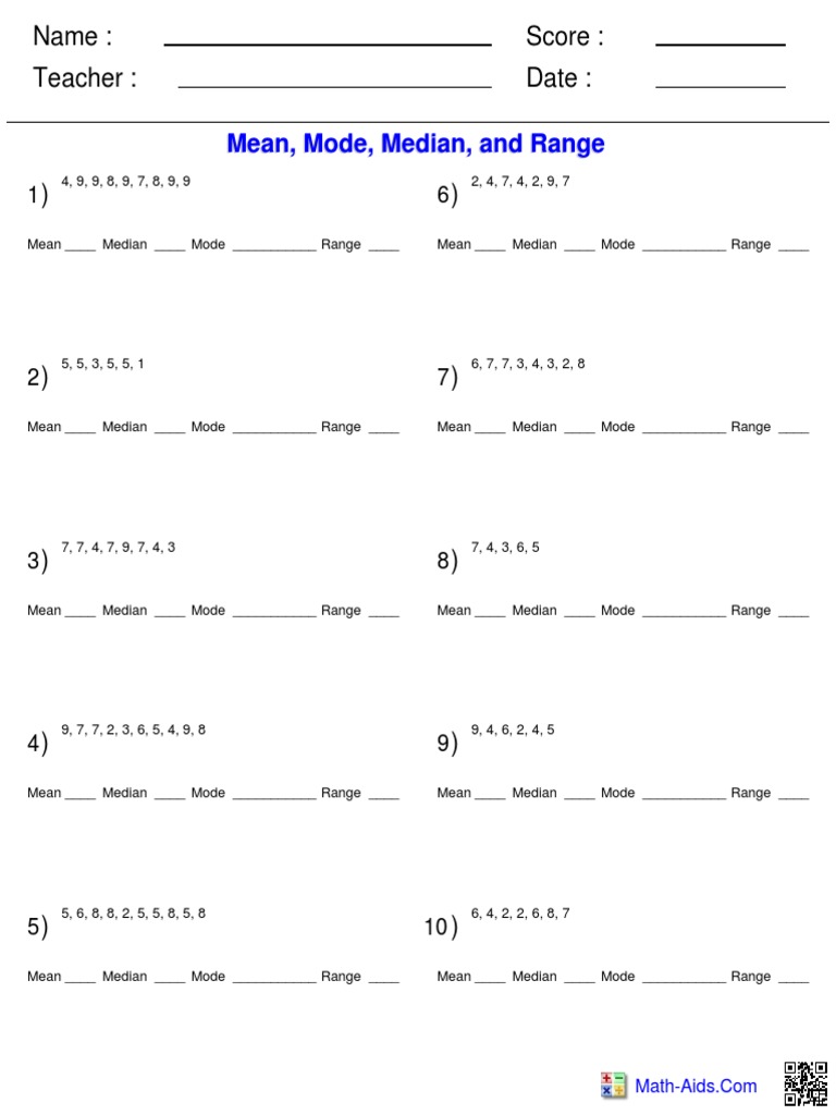 Mean, Mode, Median, Range | PDF | Numbers | Probability Theory