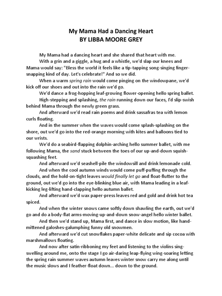My Mama Had A Dancing Heart by Libba Moore Grey | PDF | Beverages | Nature