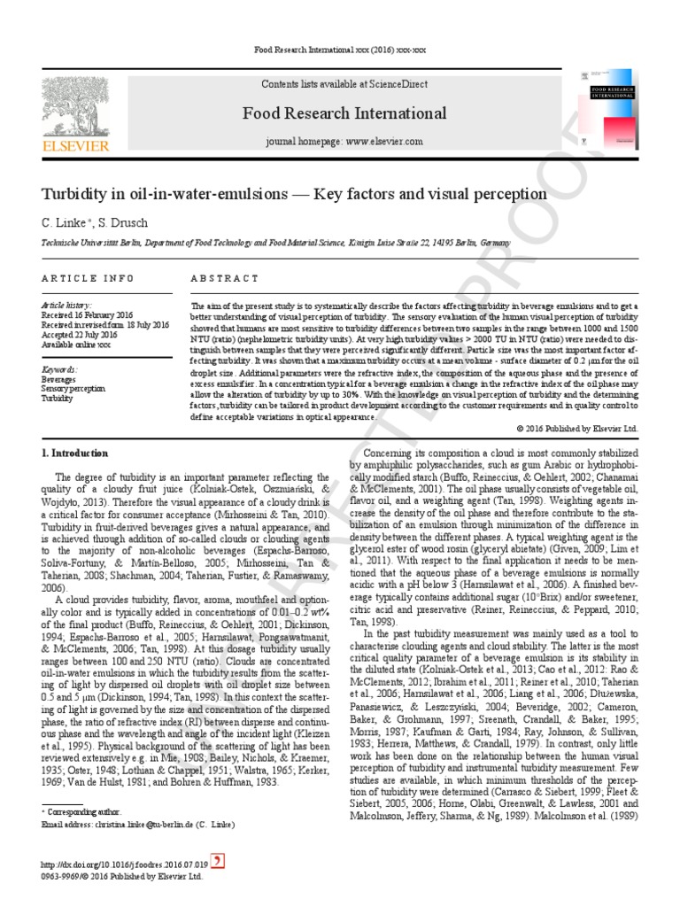 Turbidity in Oil in Water Emulsions | PDF | Emulsion | Applied And Interdisciplinary Physics