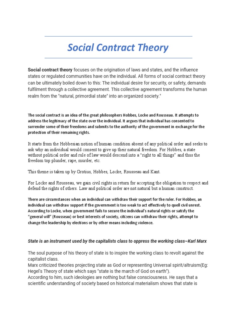 Social Contract Theory | PDF | Social Contract | Social Ideologies
