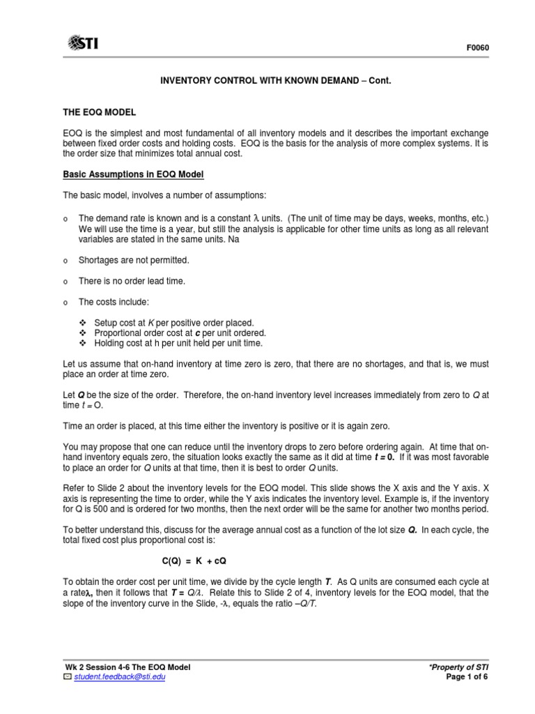 WK - 2 - Session - 4-6 - The - EOQ - Model - Handout Inventory PDF ...