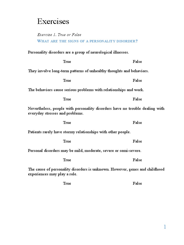 Personality Disorders Exercises | PDF | Personality Disorder | Paranoia