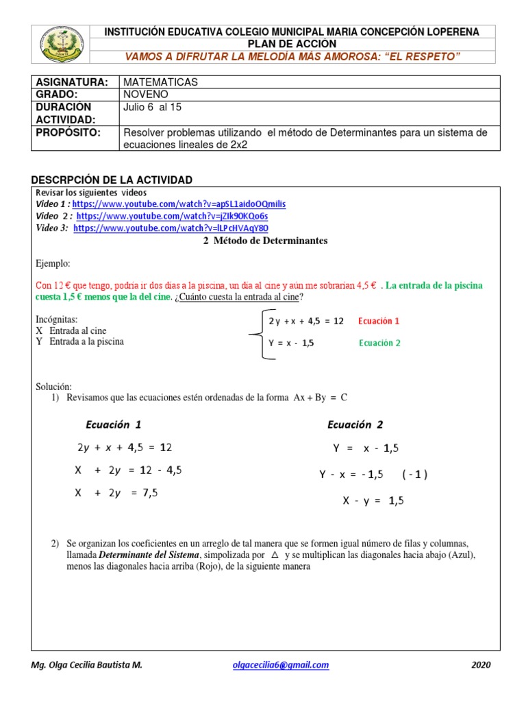 Guia 7 Metodo Determinantes | PDF | Determinante | Ecuaciones