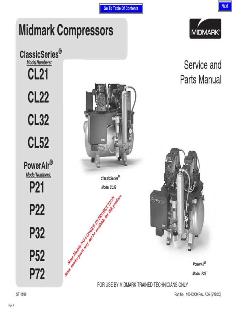 Midmark Compressor Service Manual | PDF | Valve | Damages