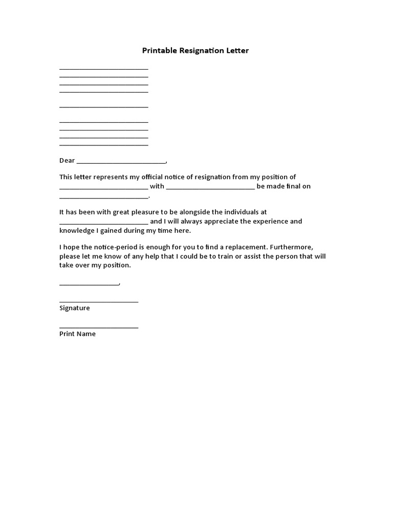 Printable Resignation Letter | PDF