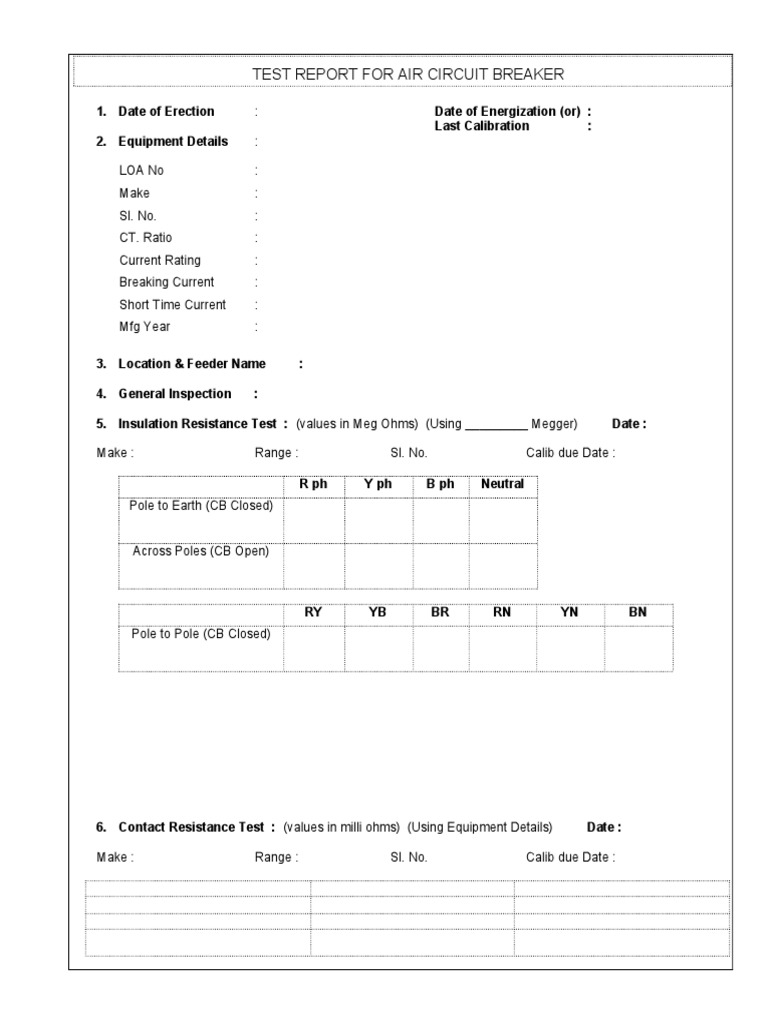 Test Report For Air Circuit Breaker | PDF