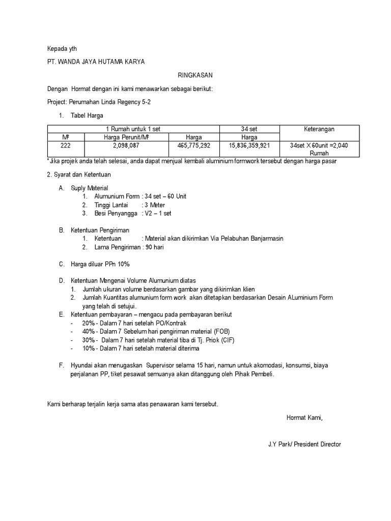 Penawaran Material Perumahan Linda Regency | PDF