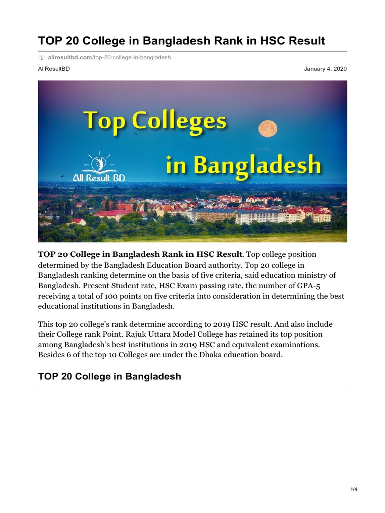 TOP 20 College in Bangladesh Rank in HSC Result | PDF | Dhaka | World ...