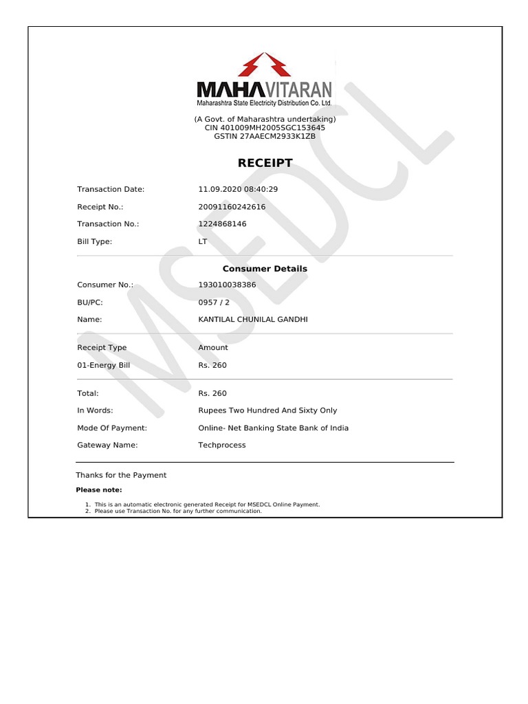 Receipt: Consumer Details | PDF