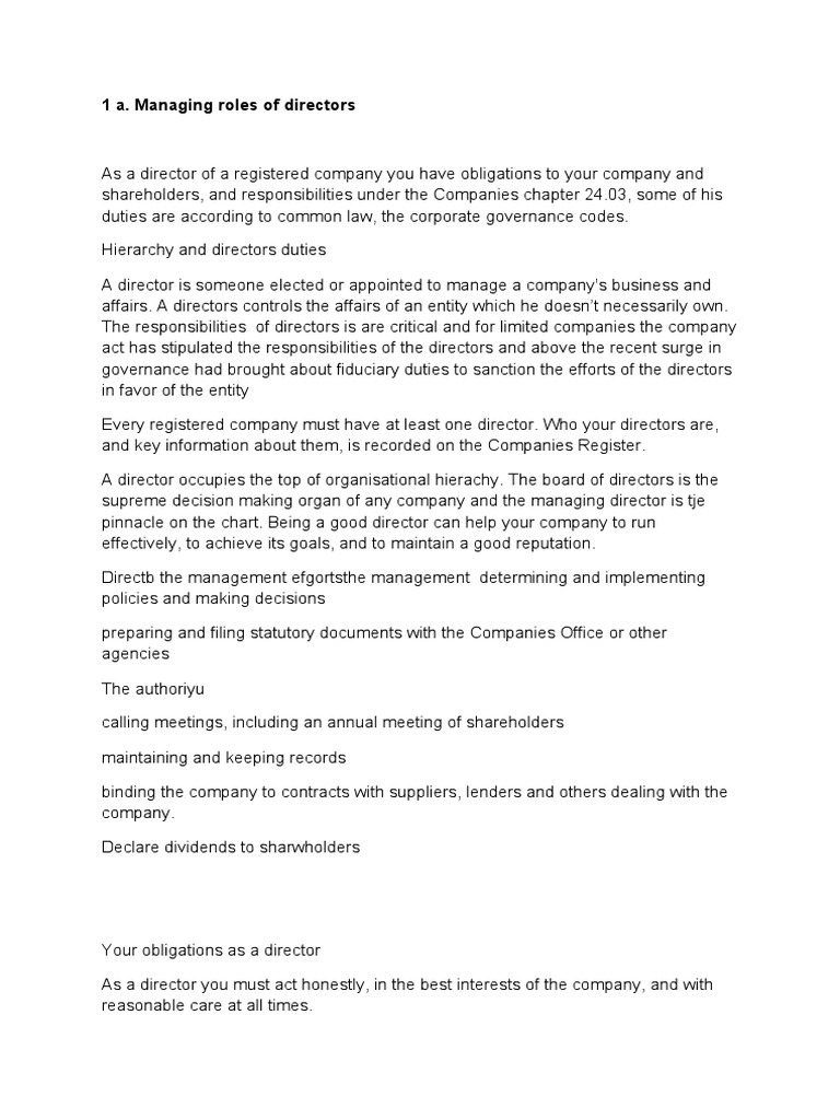 1 A. Managing Roles of Directors | PDF | Liquidation | Bankruptcy