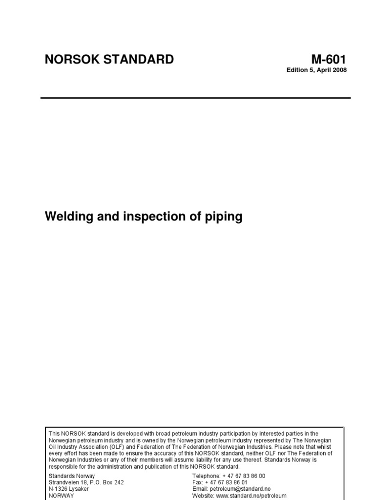 6 (1) - NORSOK M601 Welding & Inspection Piping | PDF | Nondestructive ...