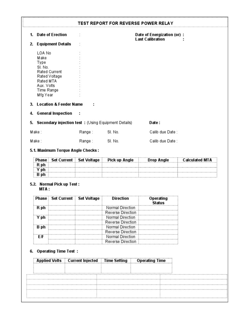 Reverse Power Relay Test Report | PDF