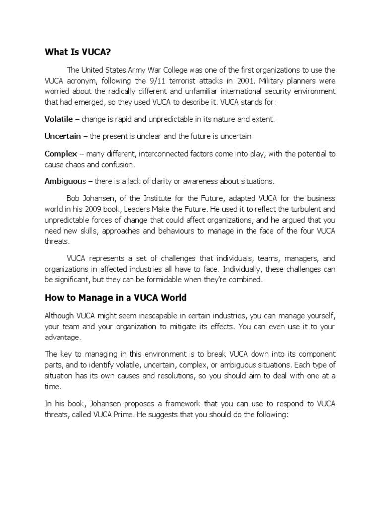 What Is VUCA? | PDF | Scenario Planning | Cognitive Science