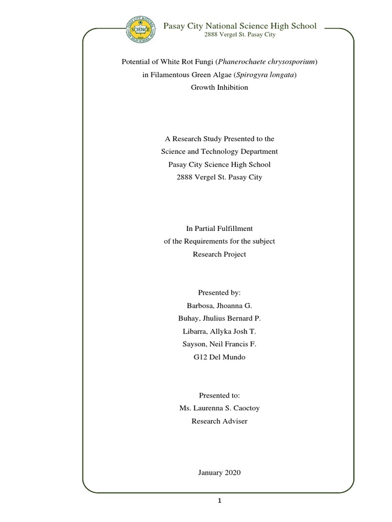 Pasay City National Science High School | PDF | Algae | Lignin