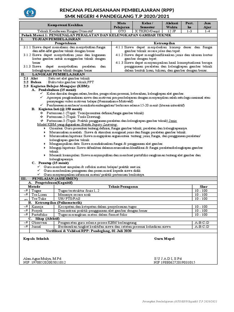RPP GTO 1 Lembar | PDF