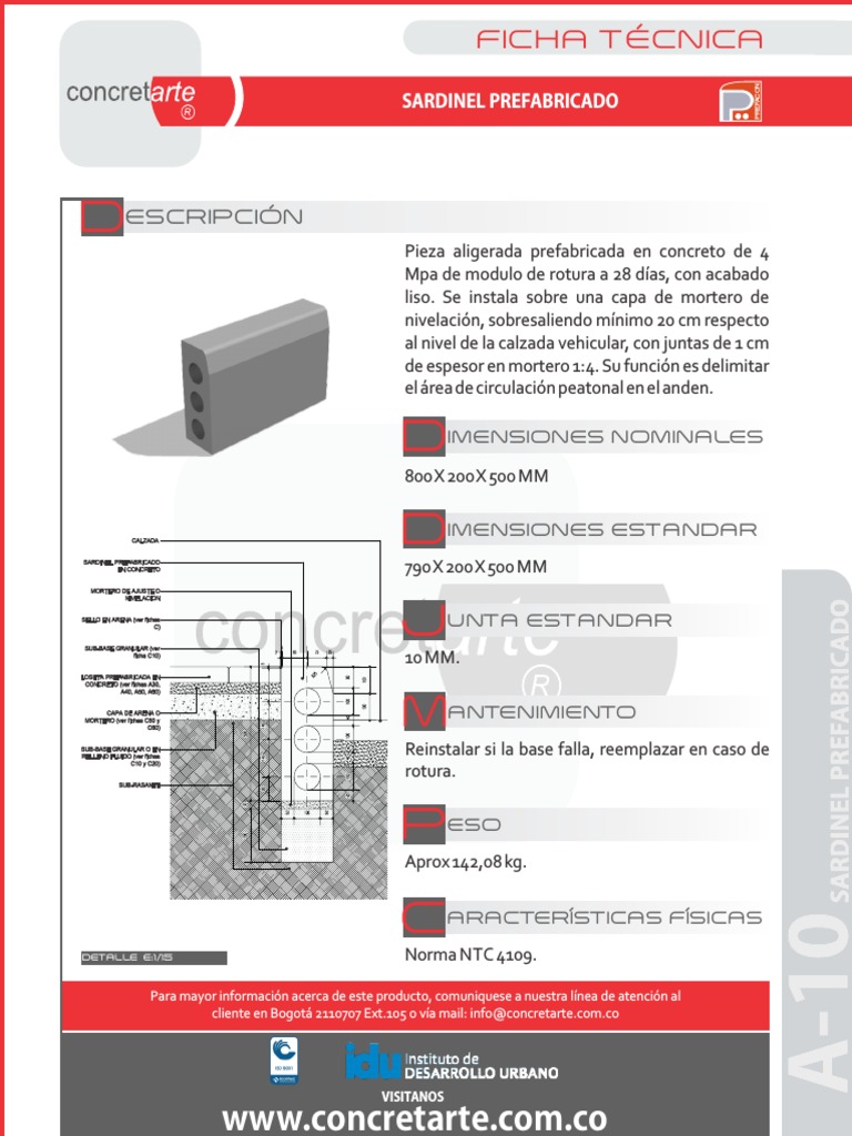 Sardinel Prefabricado A-10: Dimensiones y Uso | PDF