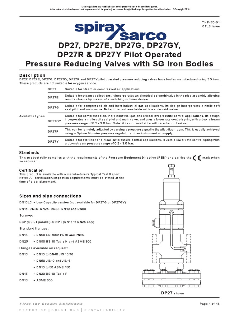 DP27, DP27E, DP27G, DP27GY, DP27R & DP27Y Pilot Operated Pressure ...