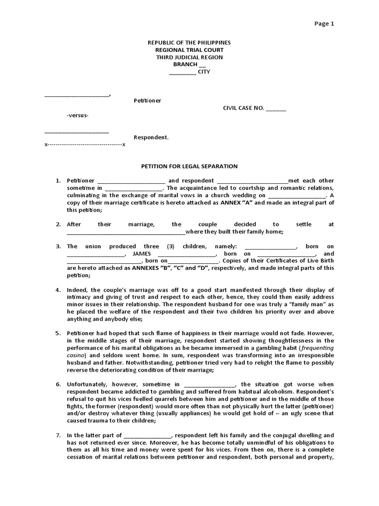 Petition For Legal Separation Sample | PDF