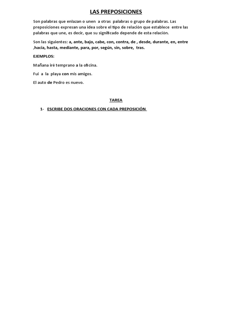Las Preposiciones | PDF