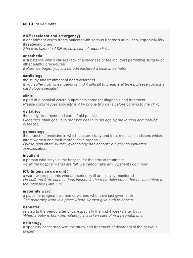 Medical Specialty and Hospital Terms | PDF | Hospital | Patient