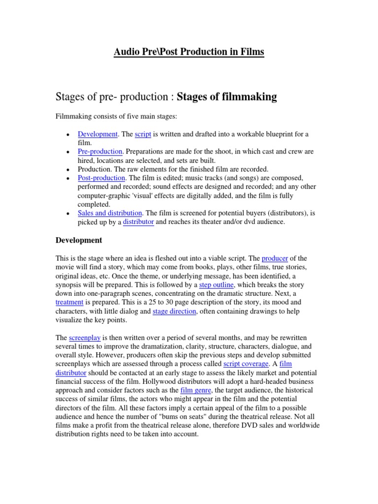 Audio Pre & Post Production in Films | PDF | Filmmaking | Video
