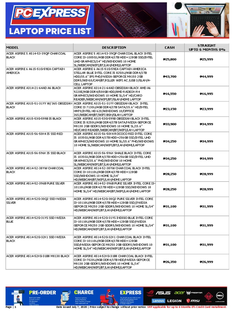 PC Express Laptop Pricelist July 2020 PDF | PDF | Advanced Micro ...