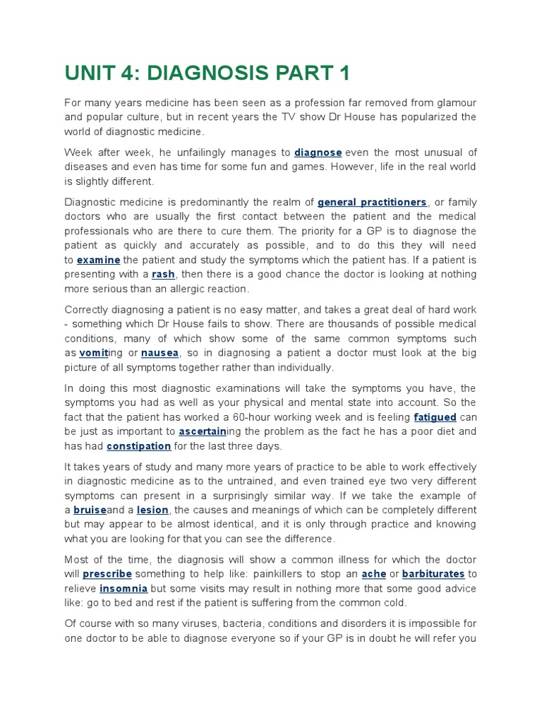 UNIT 4 - DIAGNOSIS Part 1 | PDF | Symptom | Medical Diagnosis
