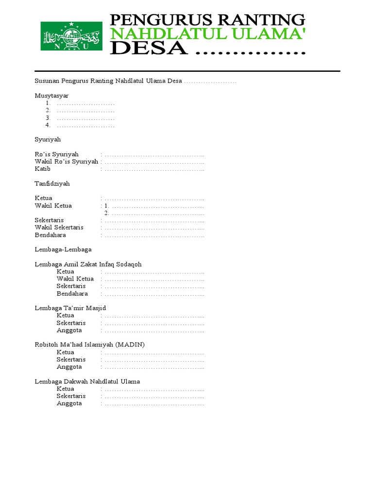 Blangko Pengurus Ranting | PDF