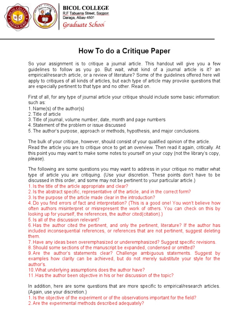 How To Critique Journal Article | PDF | Academic Discipline ...