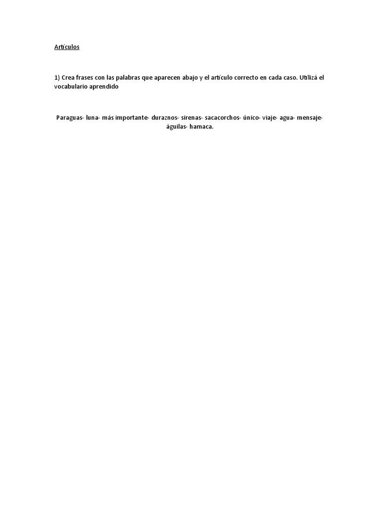 Frases con Artículos y Vocabulario | PDF