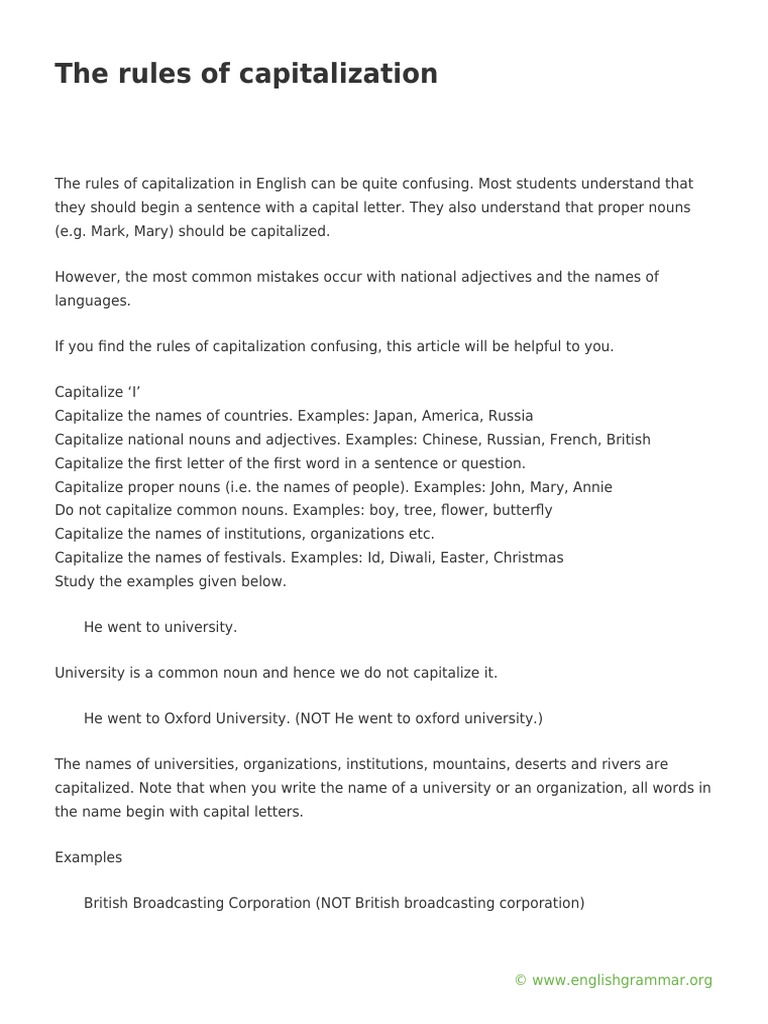The Rules of Capitalization | PDF | Noun | English Language