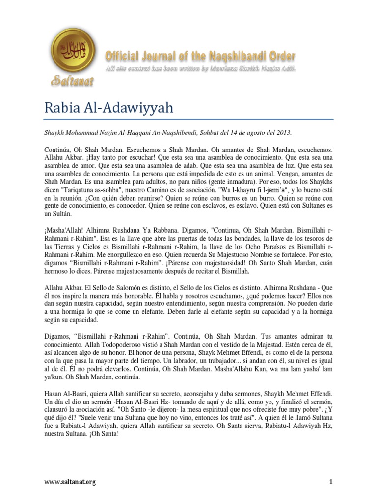Rabia Al Adawiyah Mawlana SH Nazim Al Haqqani | PDF | Palabras y frases ...