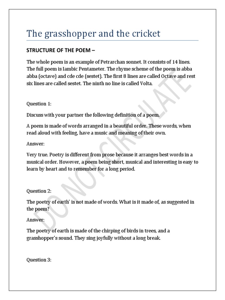 The Grasshopper and The Cricket | Download Free PDF | Poetic Form | Poetry