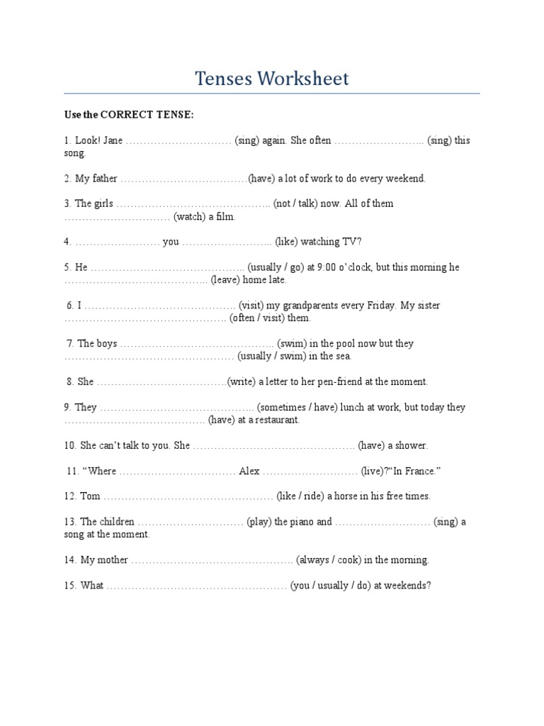 Tenses Worksheet Yatish | PDF