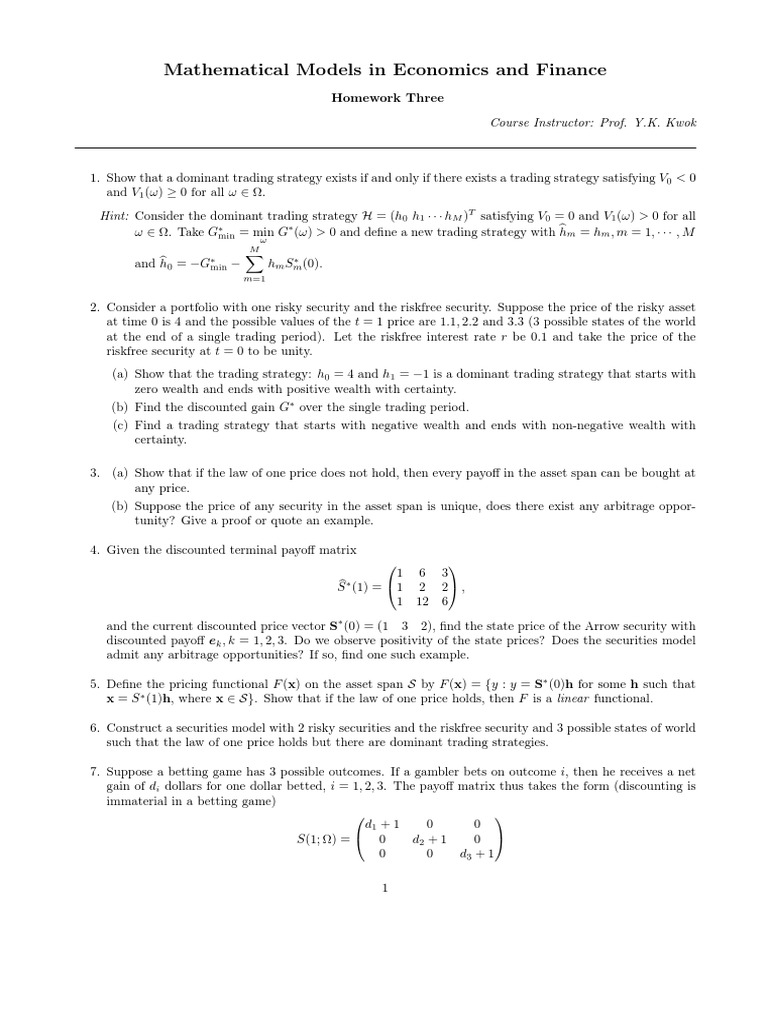 An Analysis of Mathematical Models and Securities Pricing in a Single ...
