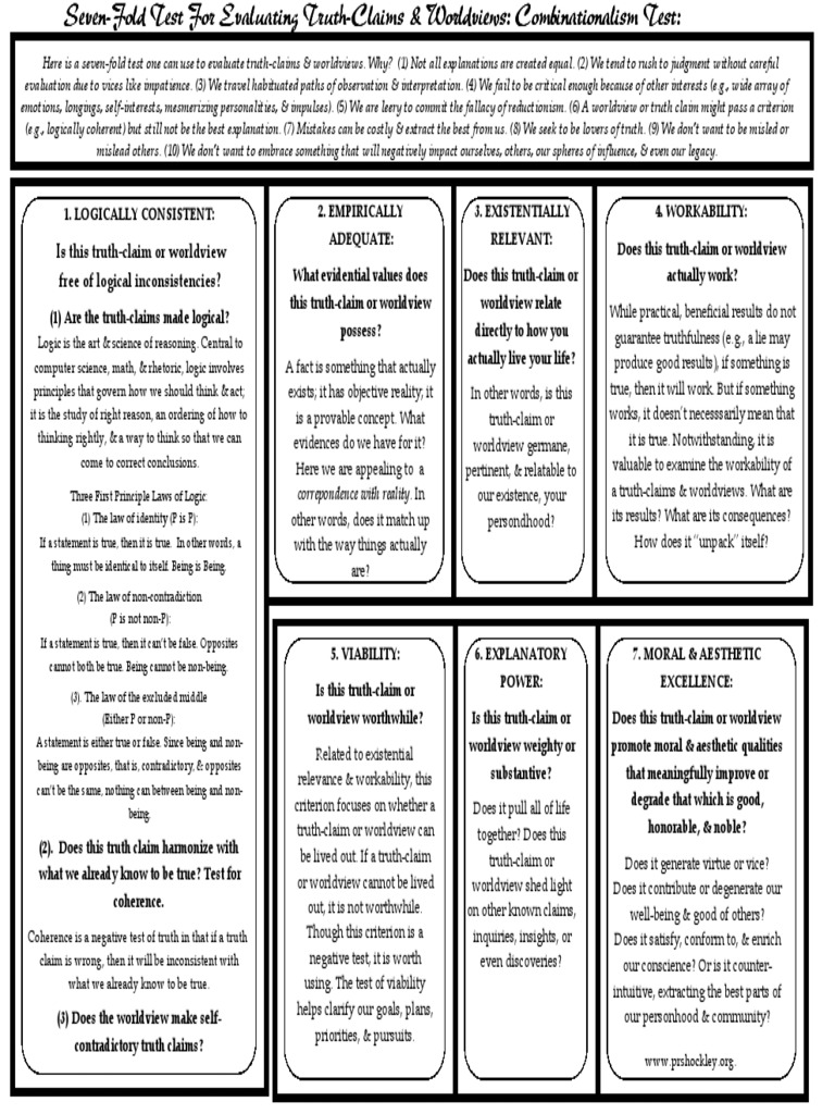Chart of 7 Fold Test For Evaluating Truth Claims Worldviews | PDF ...