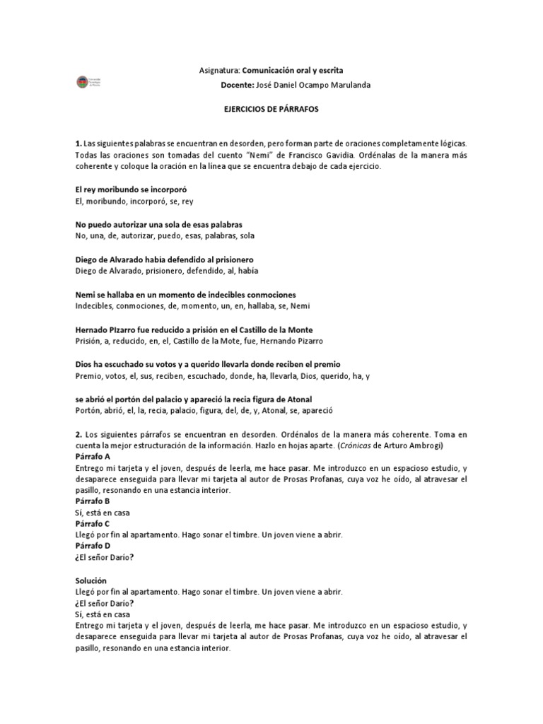 Ejercicio Sobre Párrafos 1 | PDF