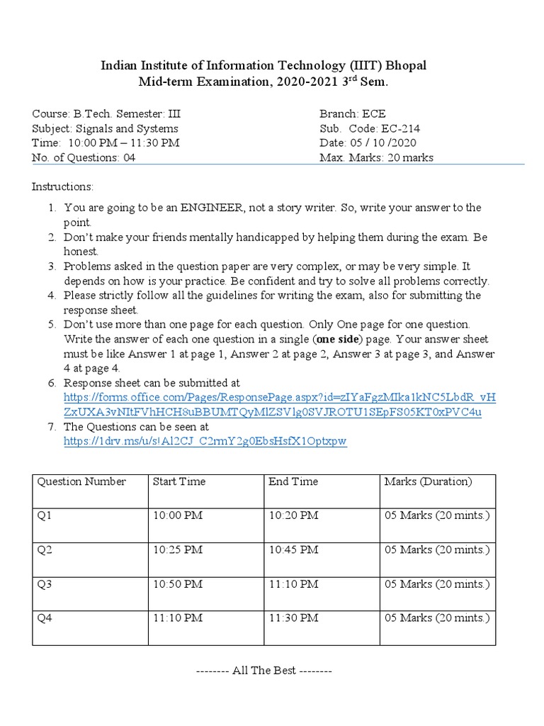 Indian Institute of Information Technology (IIIT) Bhopal Mid-Term ...